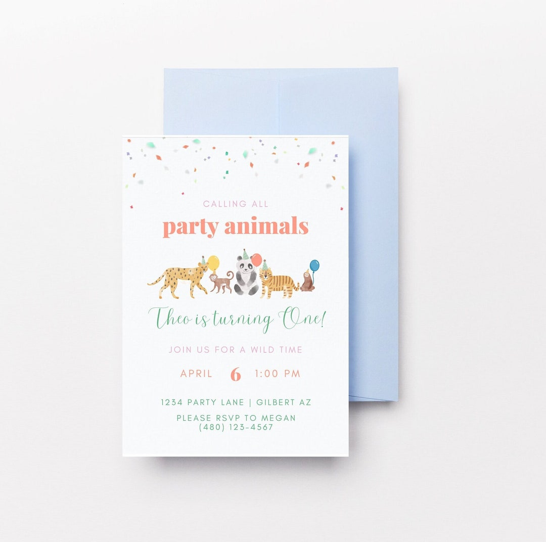 Party Animals Printable Invitation, Party Animals Birthday Invitation ...