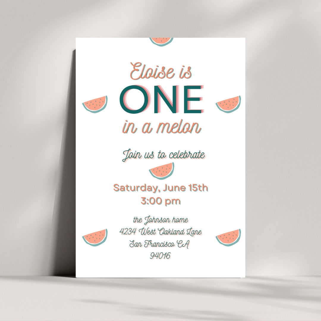 One in a Melon First Birthday Printable Invitation, Fruit Birthday ...