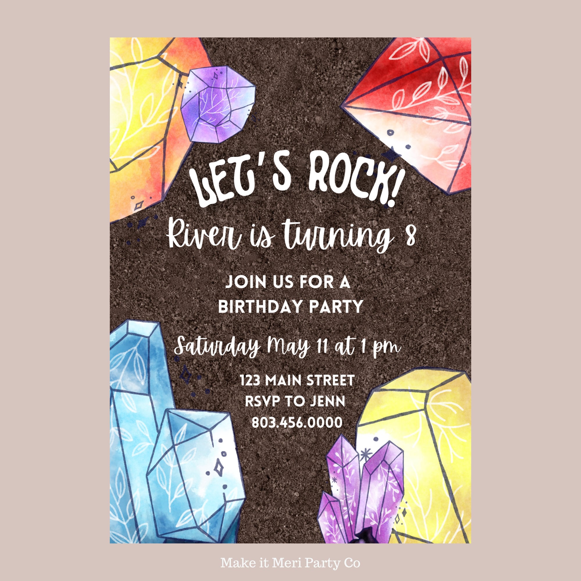 Rock Themed Birthday Printable Invitation, Gemstone Themed Birthday ...