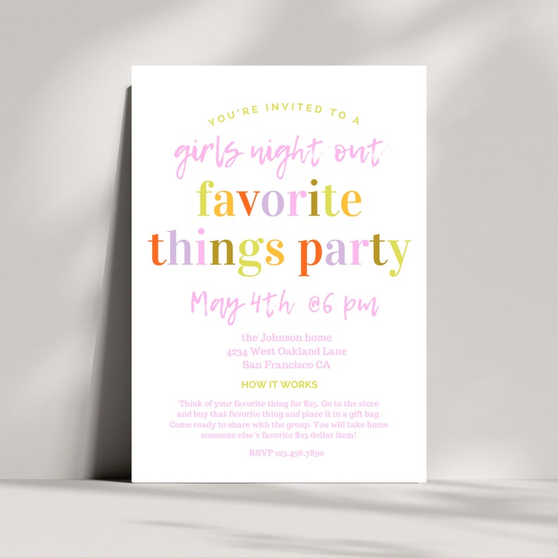 Girls Night Out: Favorite Things Party Invitation (printable) - Etsy