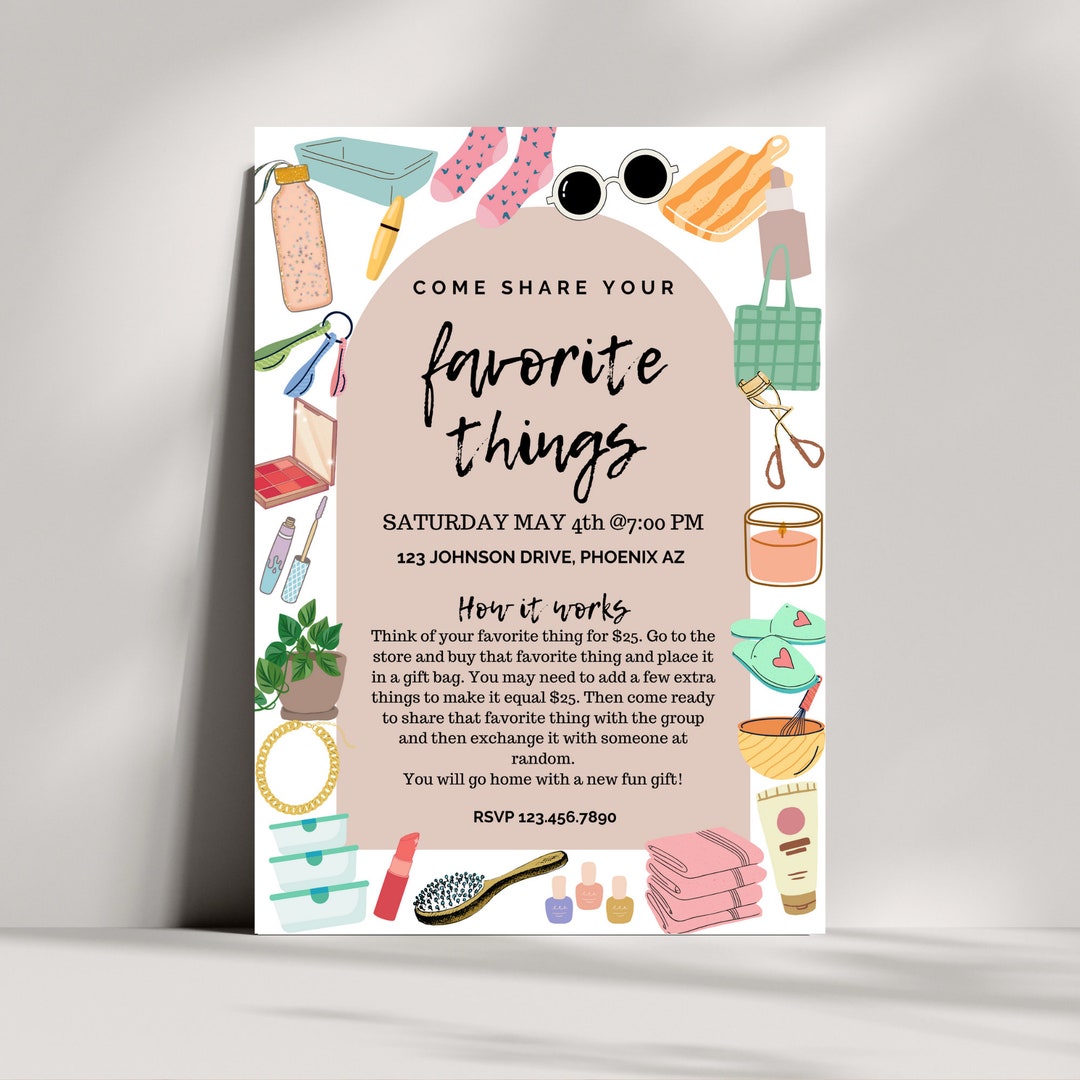 Favorite Things Party Invitation, Editable Favorite Things Party ...