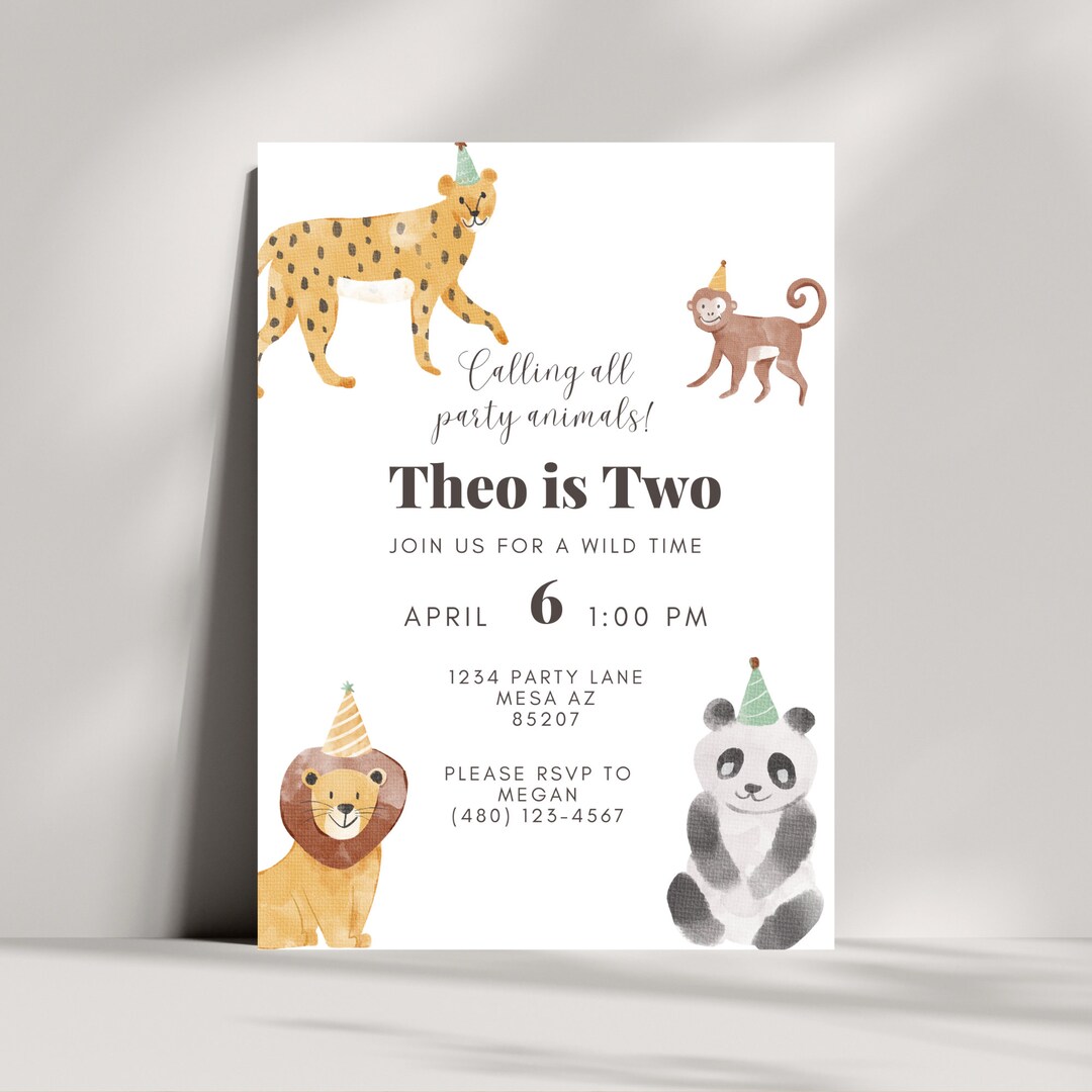 Party Animals Printable Invitation, Party Animals Birthday Invitation ...