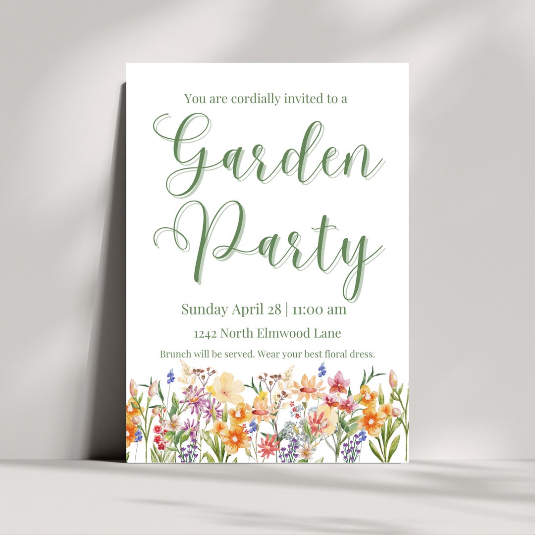 Floral Garden Party Invitation Template: Editable Printable ...