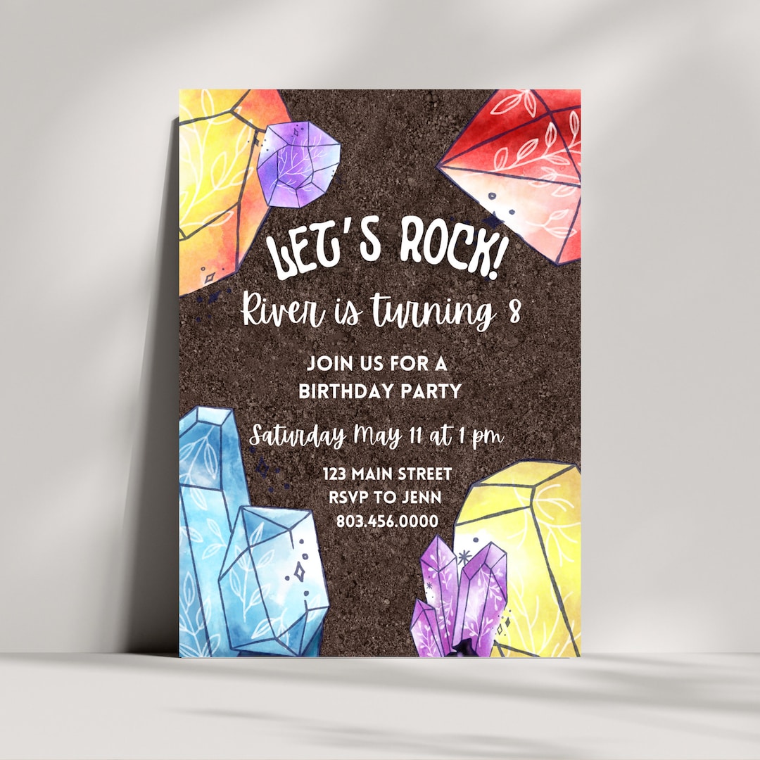 Rock Themed Birthday Printable Invitation, Gemstone Themed Birthday ...