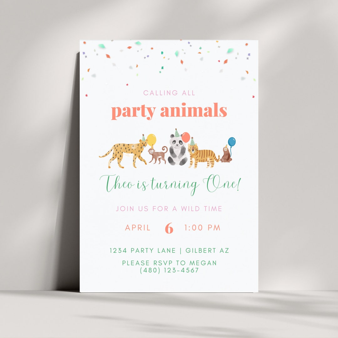 Party Animals Printable Invitation, Party Animals Birthday Invitation ...