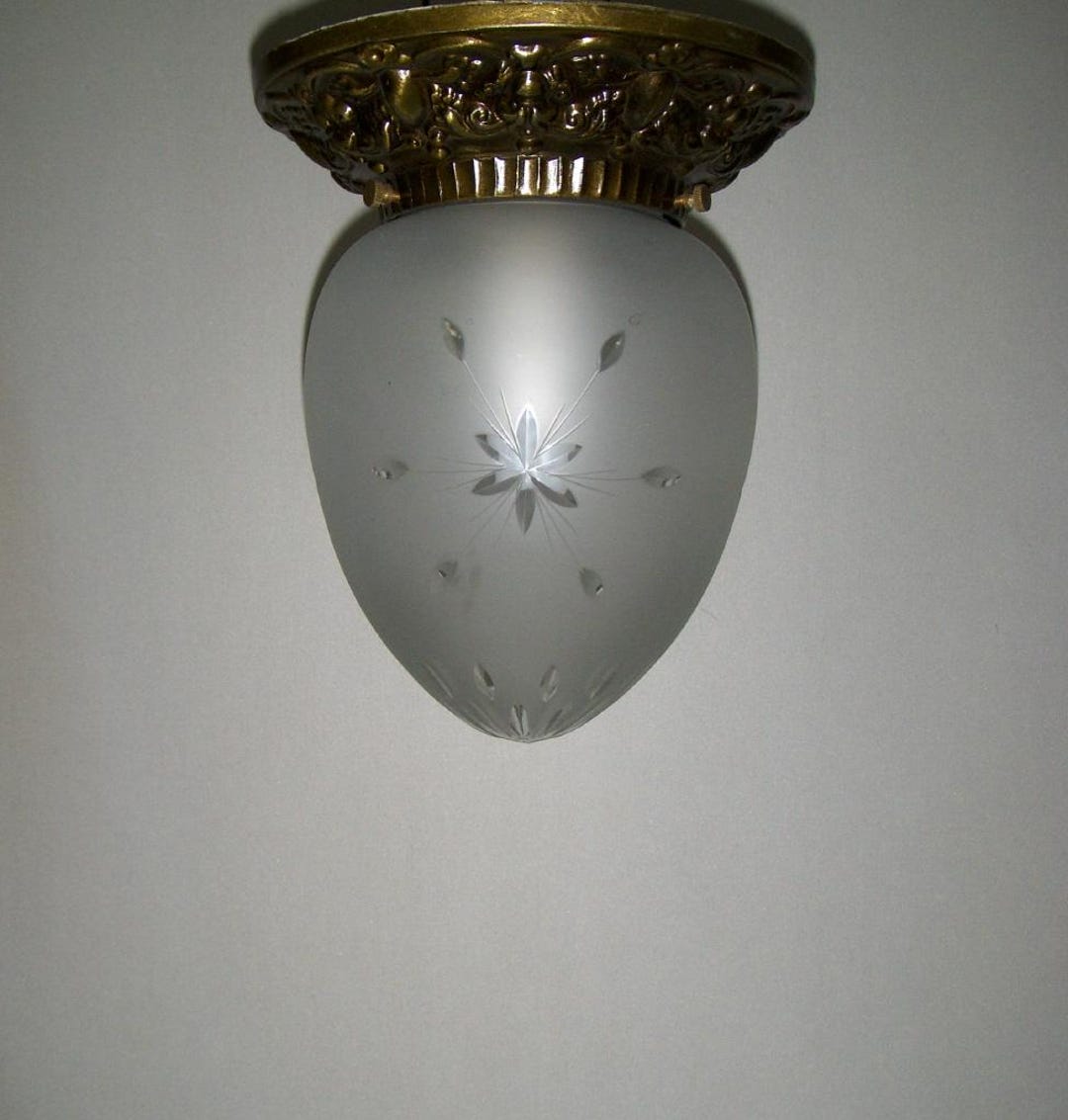 Vintage Art Deco Frosted Torpedo Cone Bullet Starburst Shade Ceiling ...