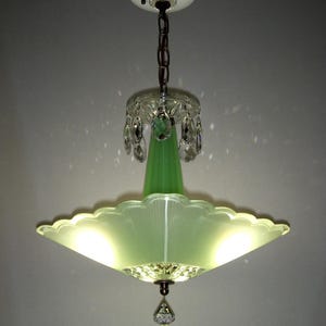 Vintage Art Deco Jadeite Green Glass Shade Ceiling Lamp Light Fixture ...