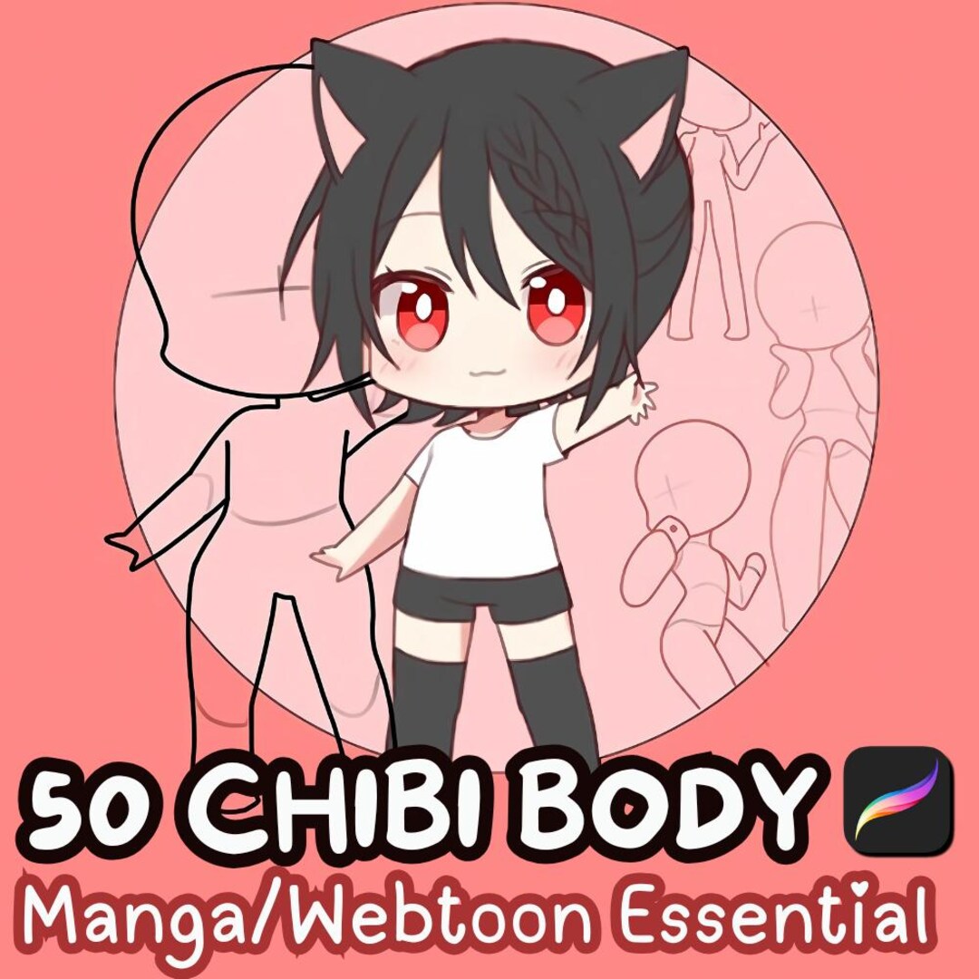 50 Chibi Body Stamps, Procreate Chibi Poses, Procreate Anime Pose Stamp ...