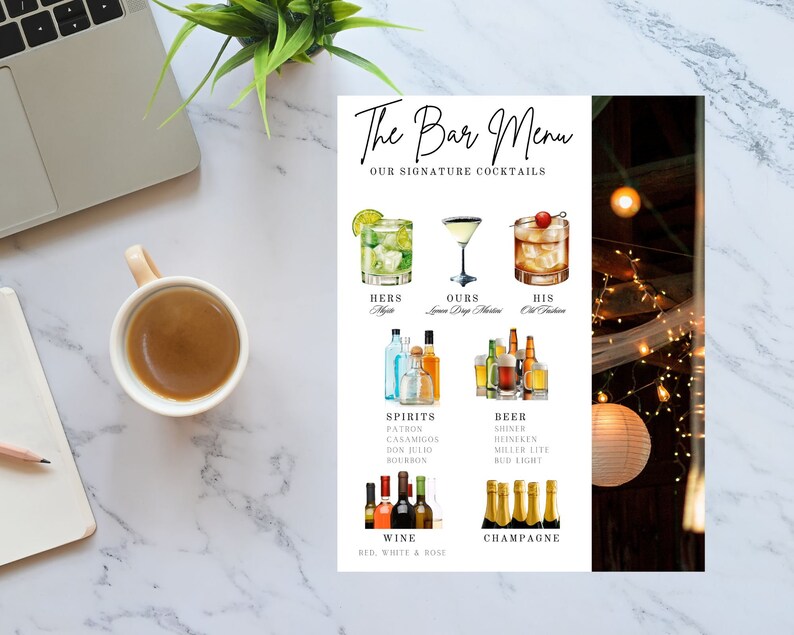 Modern Bar Menu, Custom Menu Template, Bar Menu Cards, Editable ...