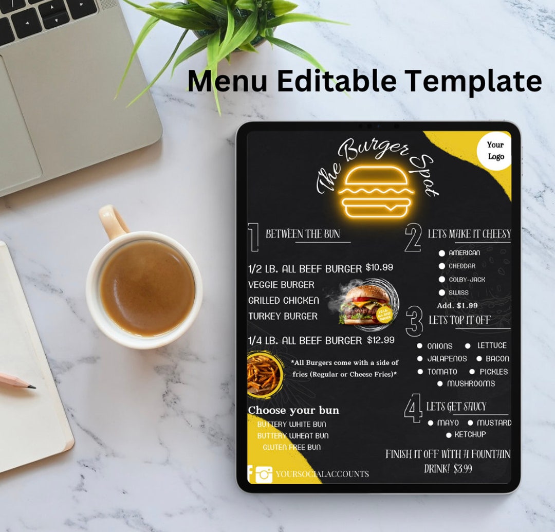 Custom Menu Template, Editable Restaurant Template, Bar Menu Template ...