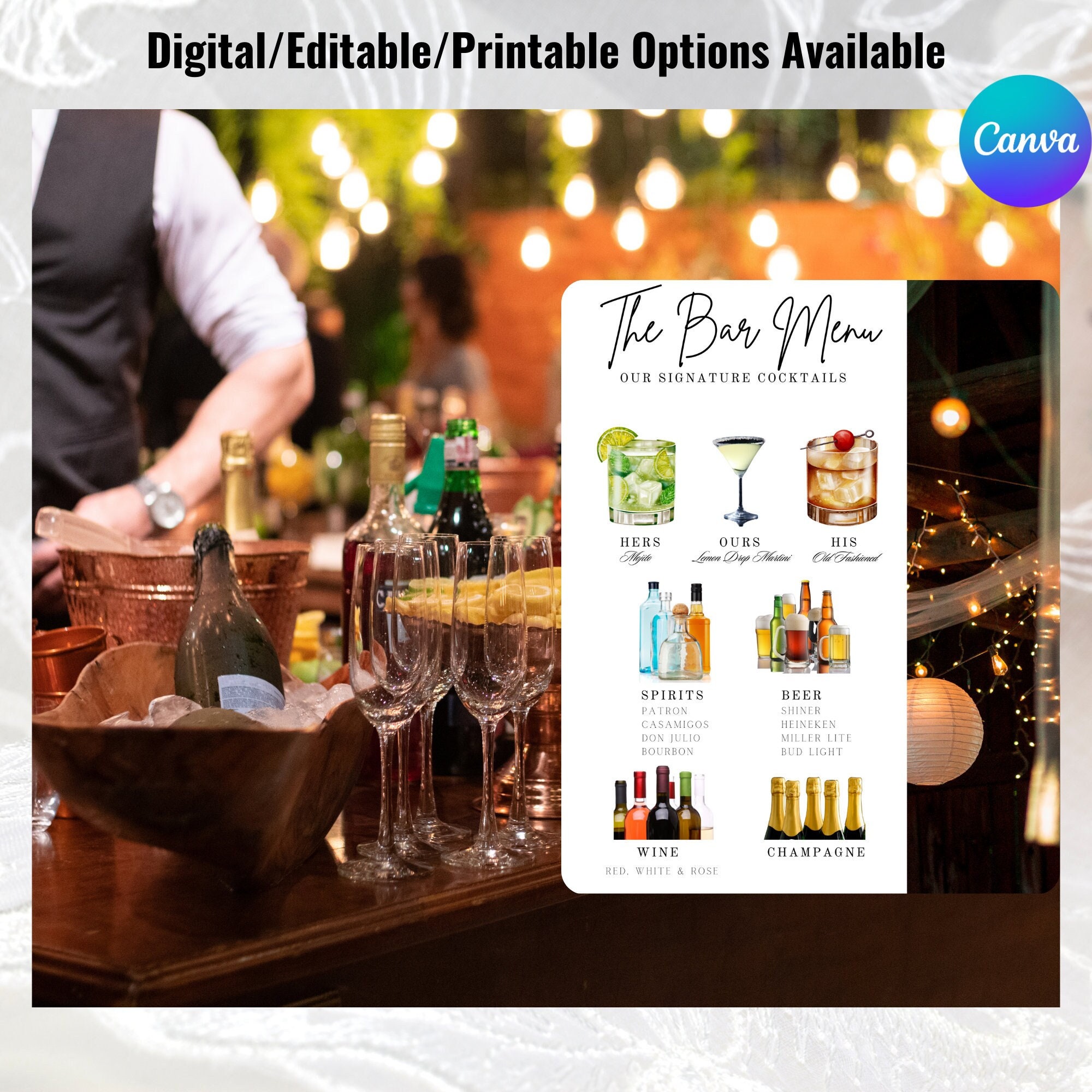 Modern Bar Menu, Custom Menu Template, Bar Menu Cards, Editable ...