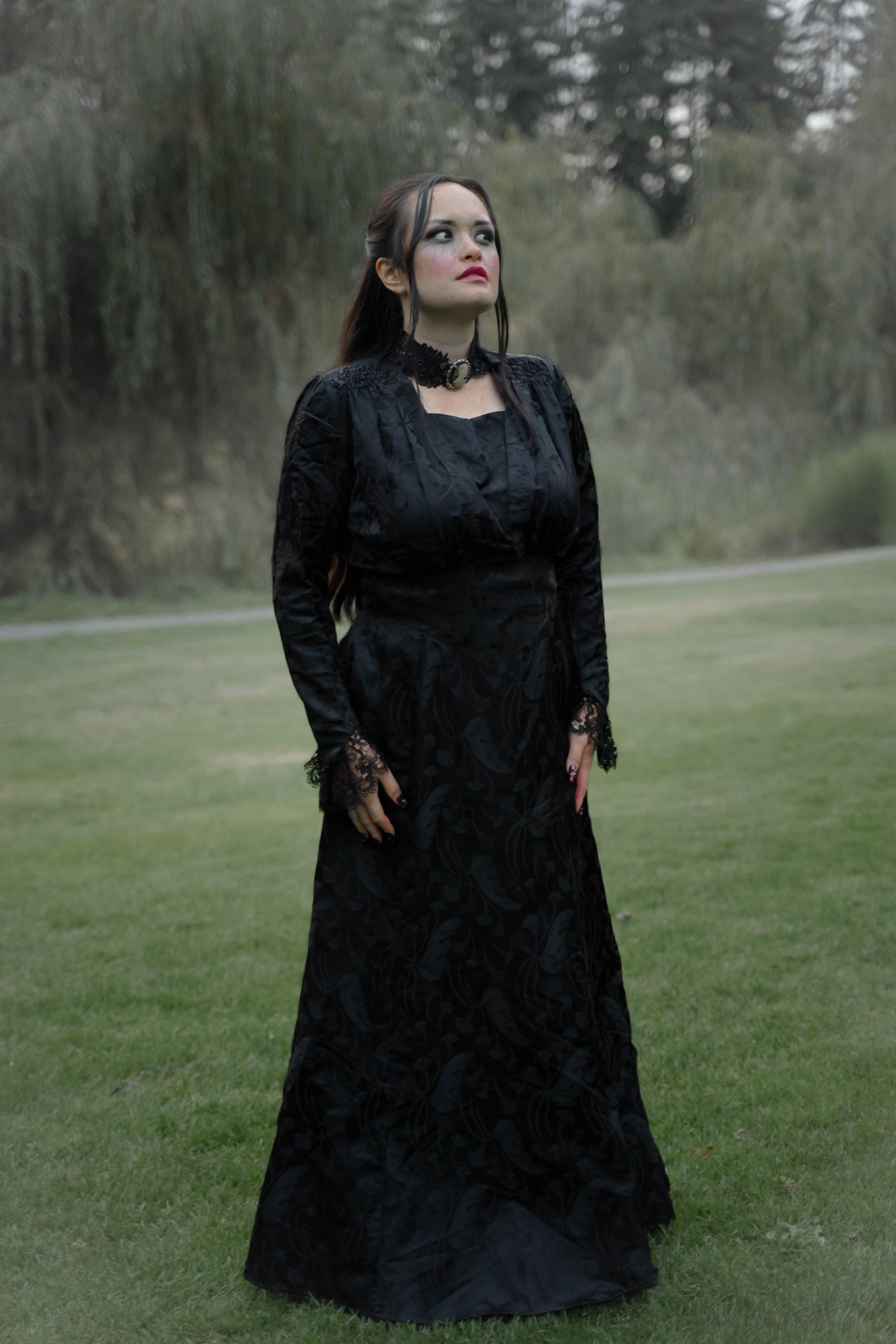 30s Does Edwardian Revival Gothic Victorian Black Silk Jacquard Vintage ...