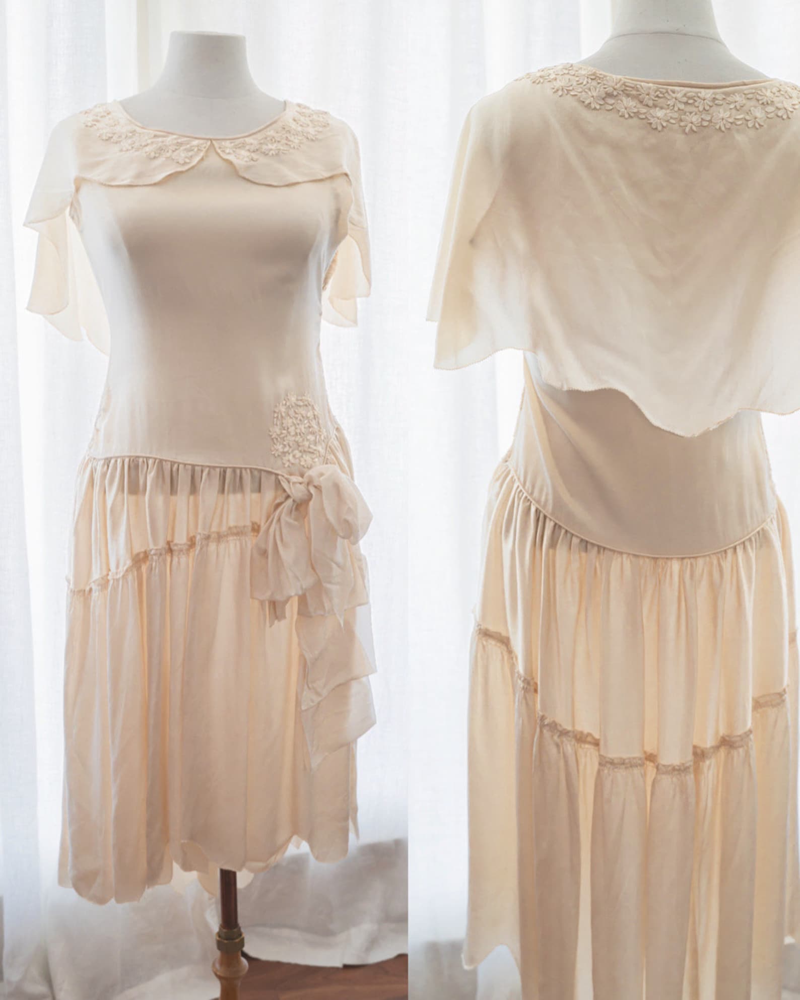 1920s Silk Ivory Vintage Wedding Dress 20s Antique Champagne Cream ...