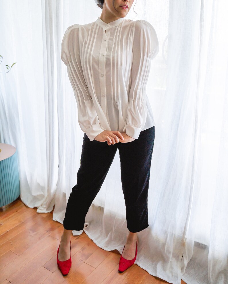 Sheer White Leg of Mutton Sleeve Regency Core Pin Tuck Handmade Blouse ...
