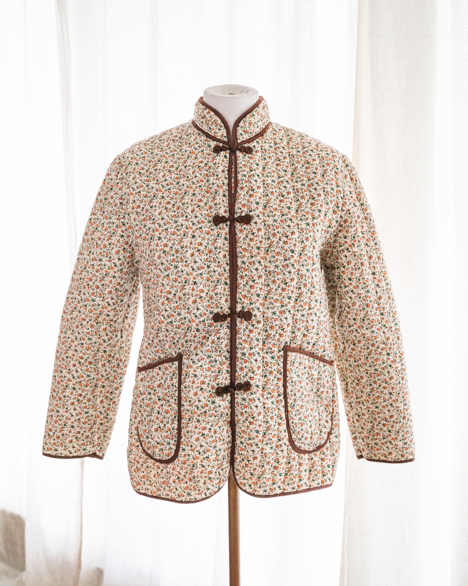 90s Quilted Floral Block Print Chinese Style Vintage Jacket 1990s ...