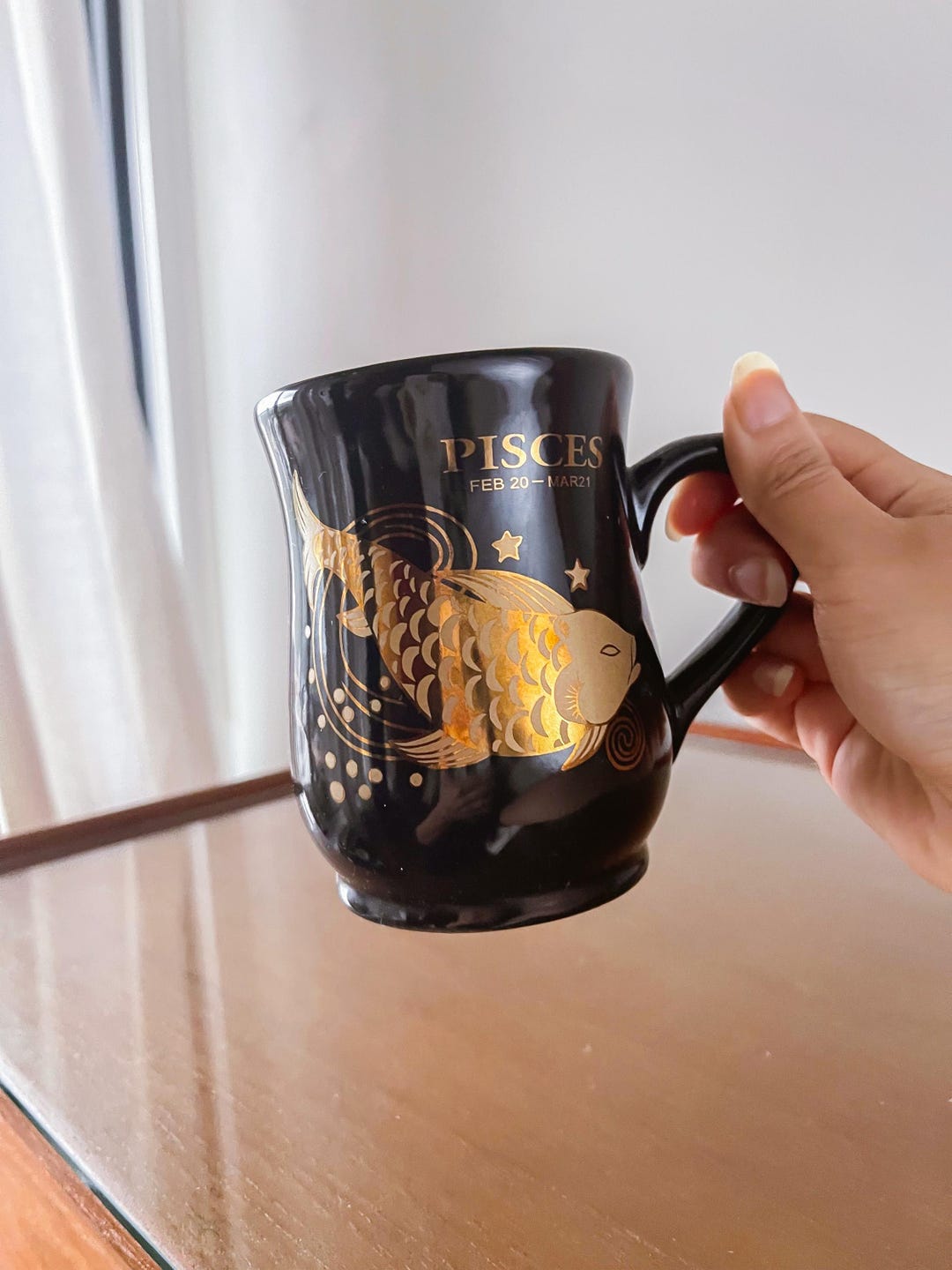 Vintage Pisces Zodiac Mug Black & Gold Astrology Cup (feb 20 – Mar 21 ...