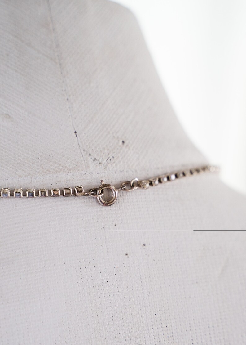 50s Diamante Rhinestone Teardrop V Shape Silver Tone Vintage Necklace 1950s Formal Evening Mid ...