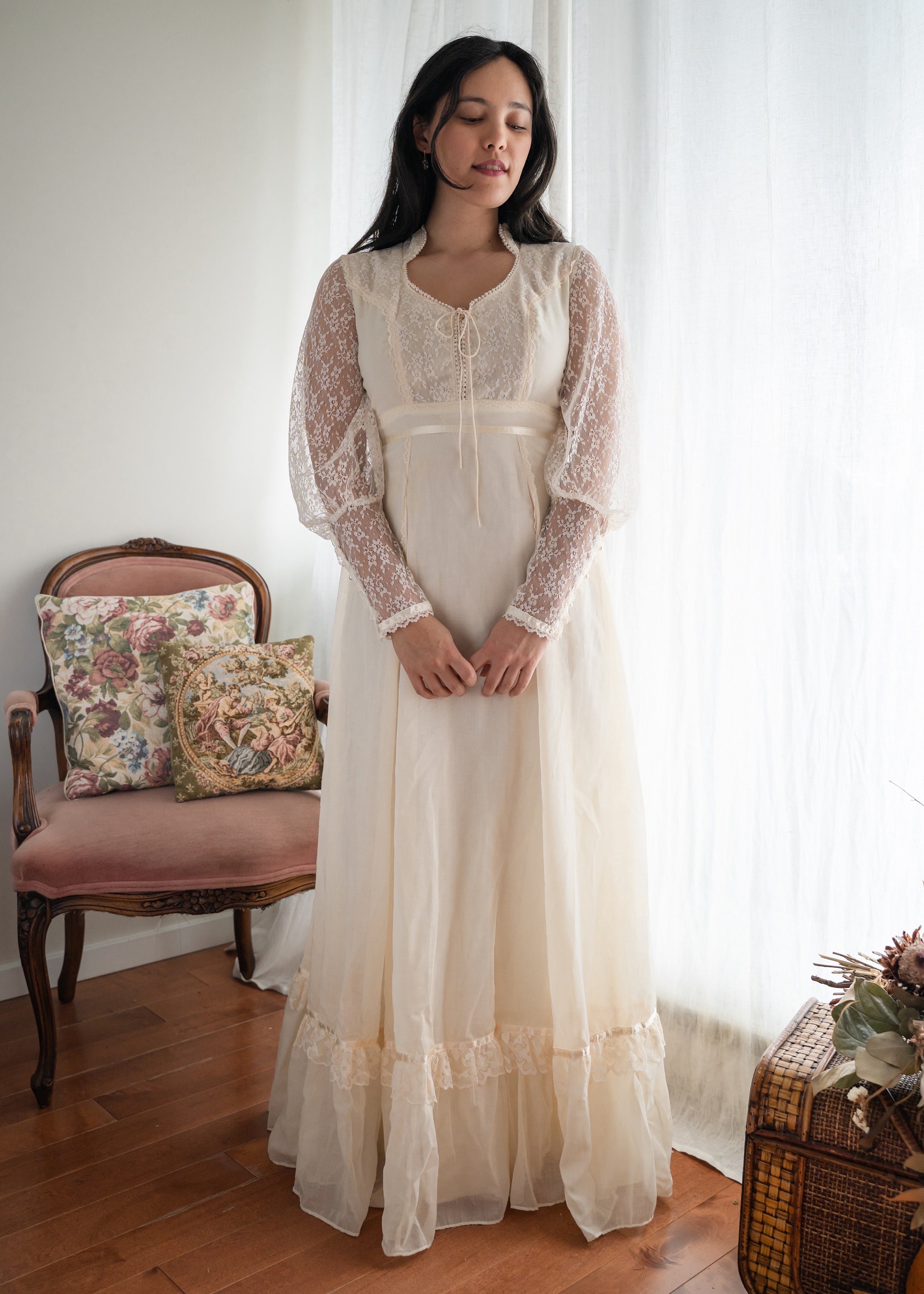 70s Cream Prairie Vintage Gunne Sax Style Dress Size 2 XS Small 1970s ...