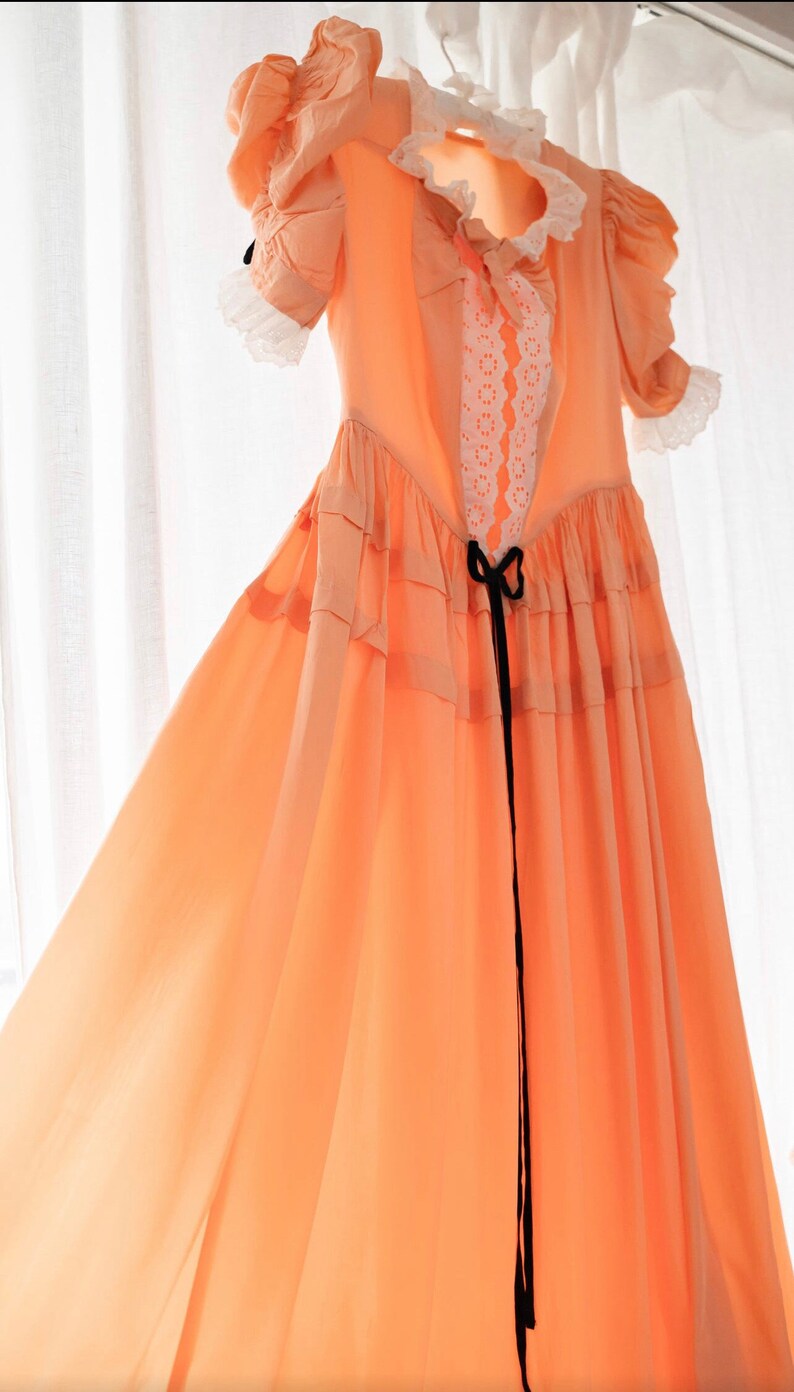 30s 40s Peach Orange Taffeta Prairie 70s Reworked Vintage Dress Small ...