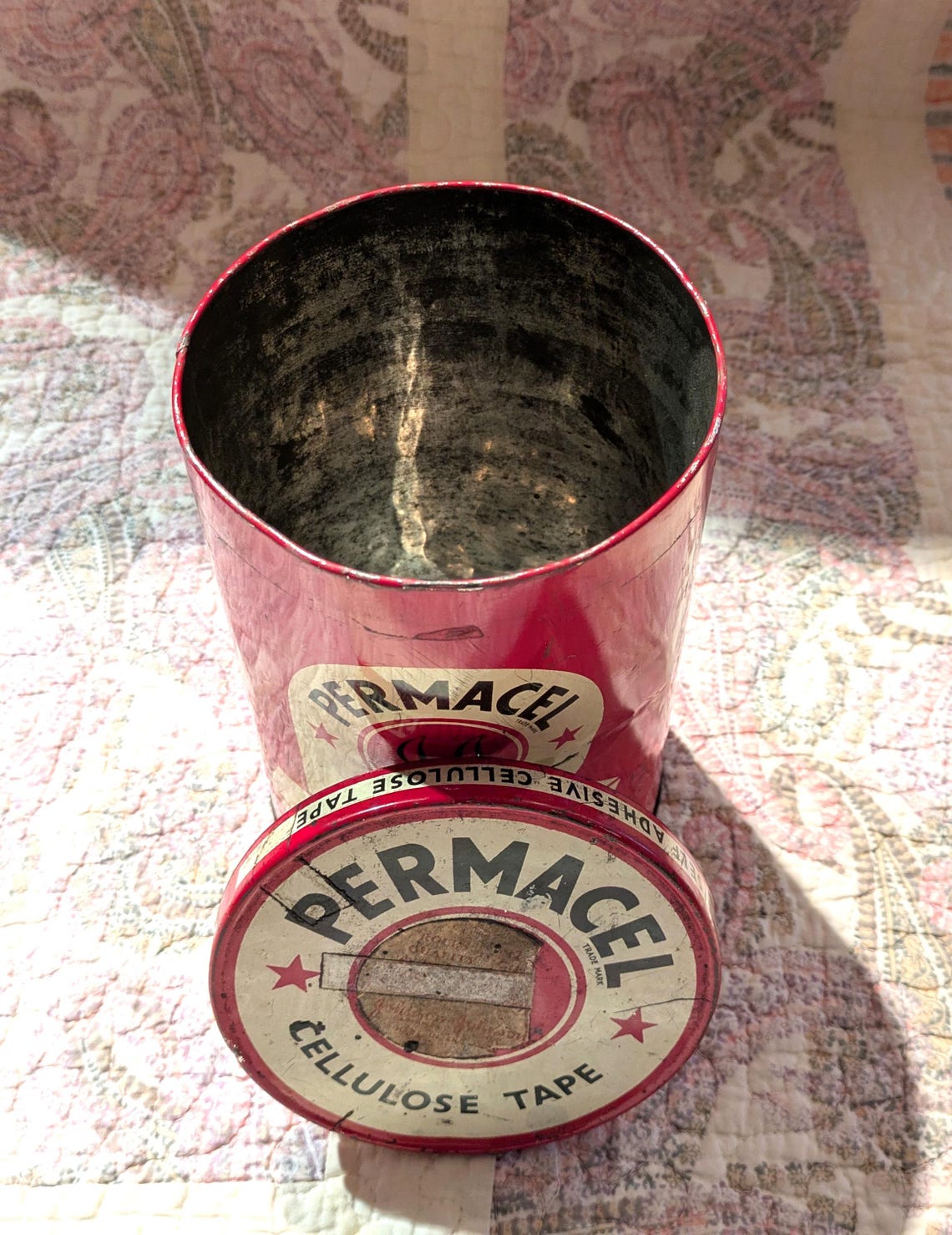 Vintage Red and Cream Large Permacel Lidded Tape Tin - Etsy