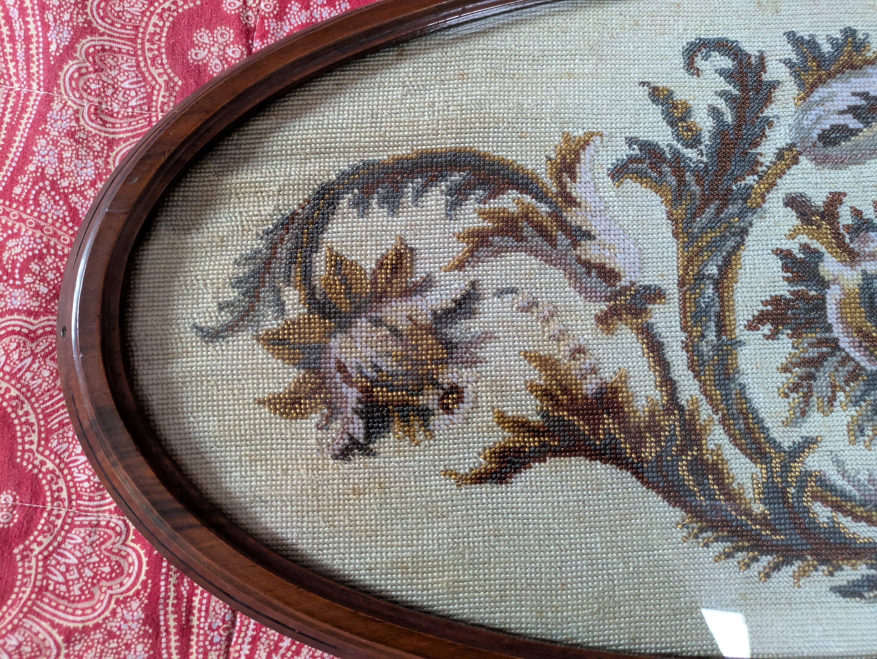 Antique Victorian Beadwork and Wool Tapestry Needlepoint Tray or Table ...