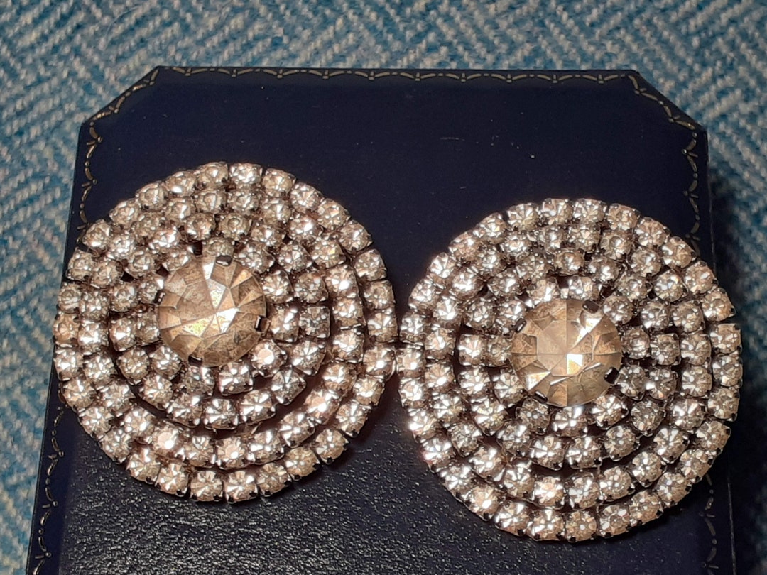 Pair of Large Vintage Rhinestone Statement Clip on Earrings by Adrian ...