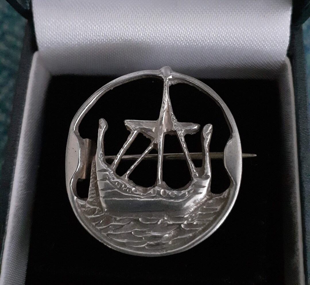 Circular Hallmarked Silver Celtic Longship Brooch by Robert Allison - Etsy