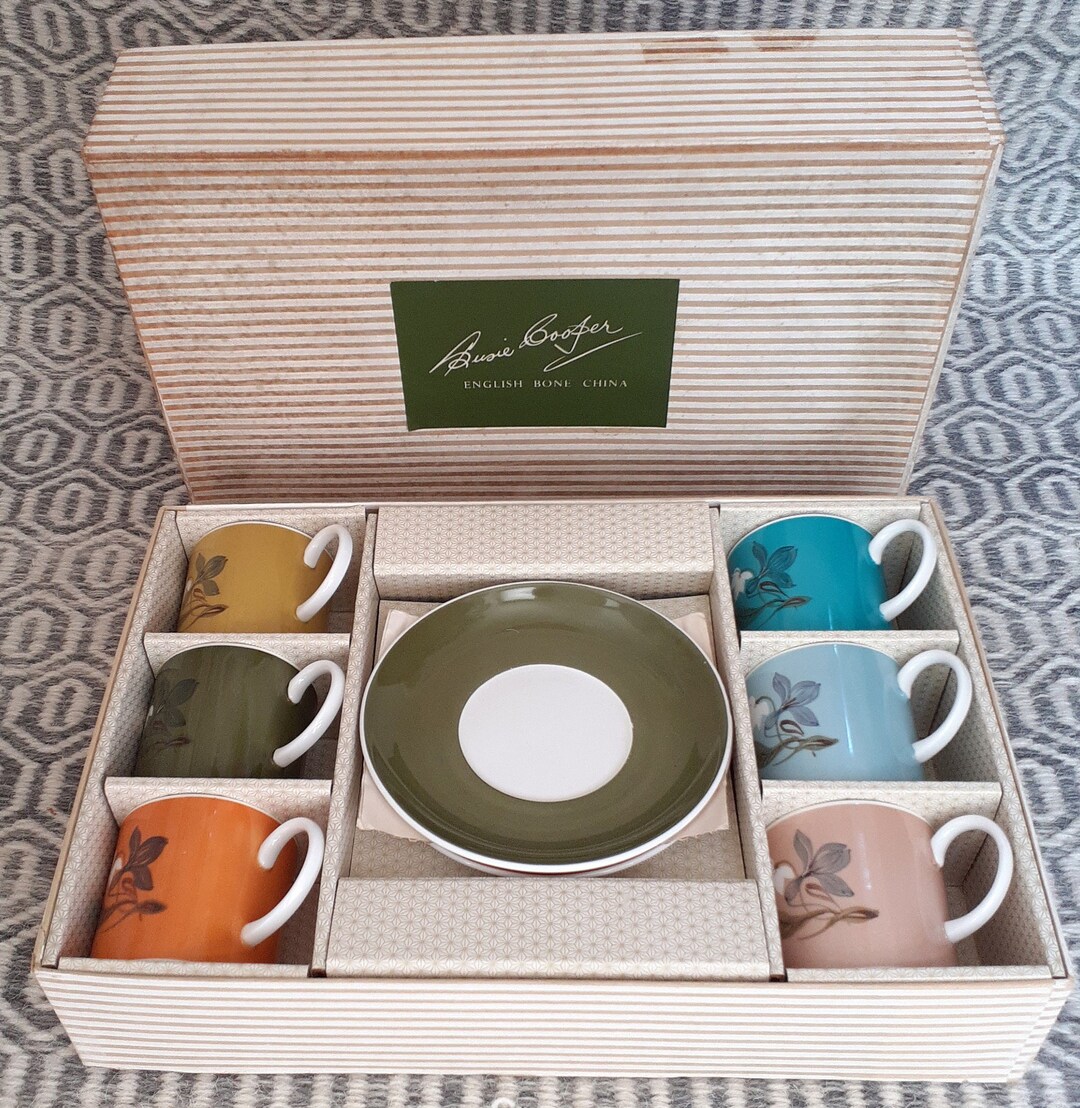 Susie Cooper Bone China Harlequin Coloured Boxed Coffee Cans & Saucers ...