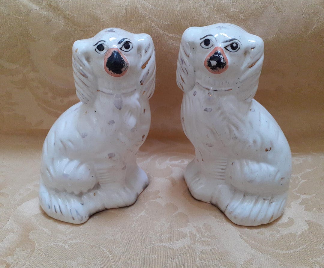 Pair of Miniature Victorian Staffordshire Chimney Spaniels or Wally ...