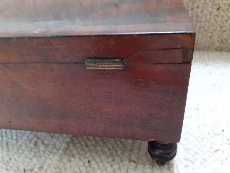 Antique Mahogany Sectional Box on Turned Feet With Working Lock & Key ...