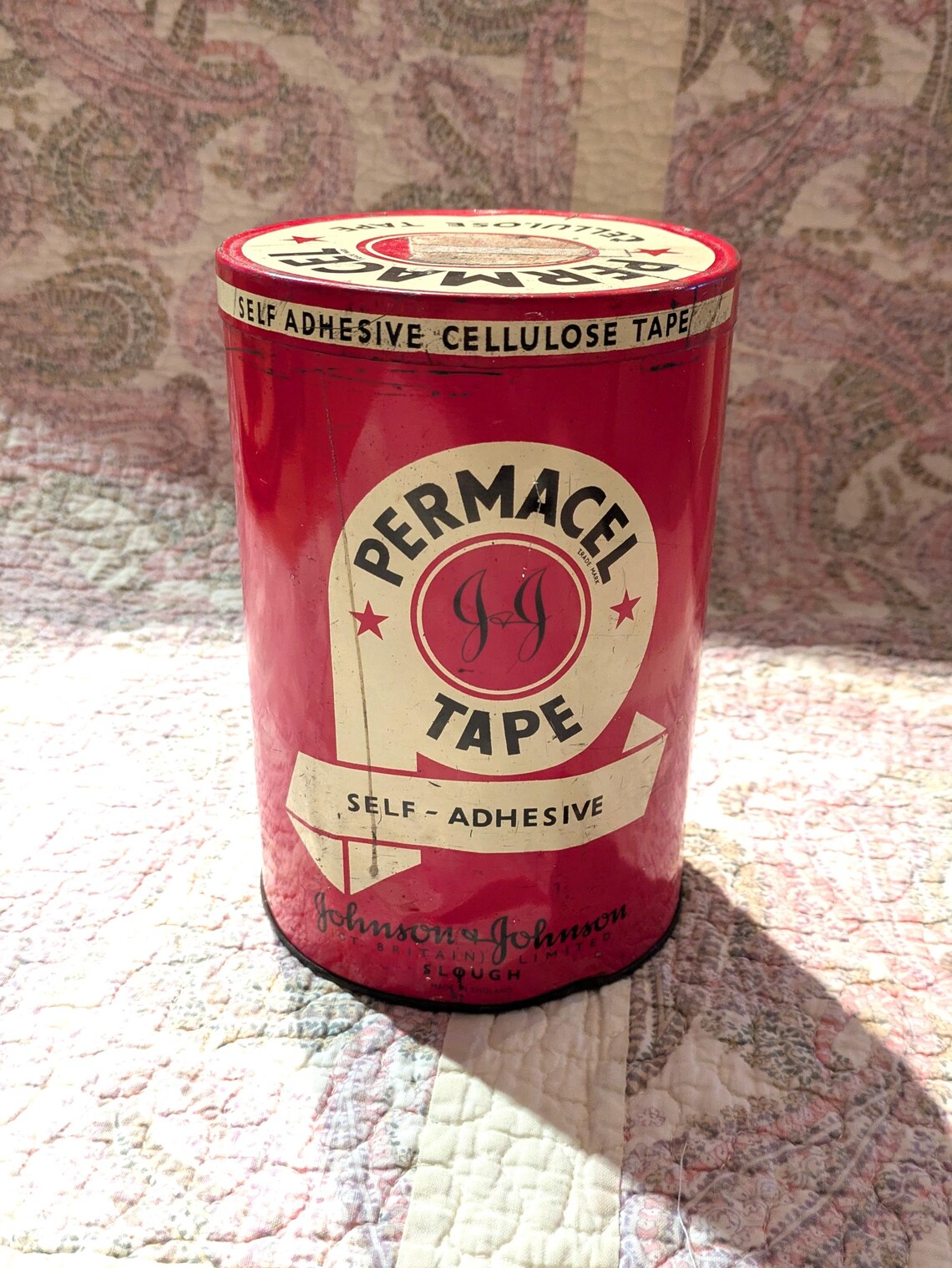 Vintage Red and Cream Large Permacel Lidded Tape Tin - Etsy