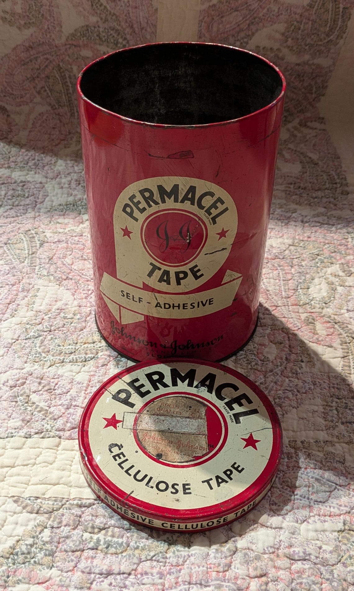 Vintage Red and Cream Large Permacel Lidded Tape Tin - Etsy