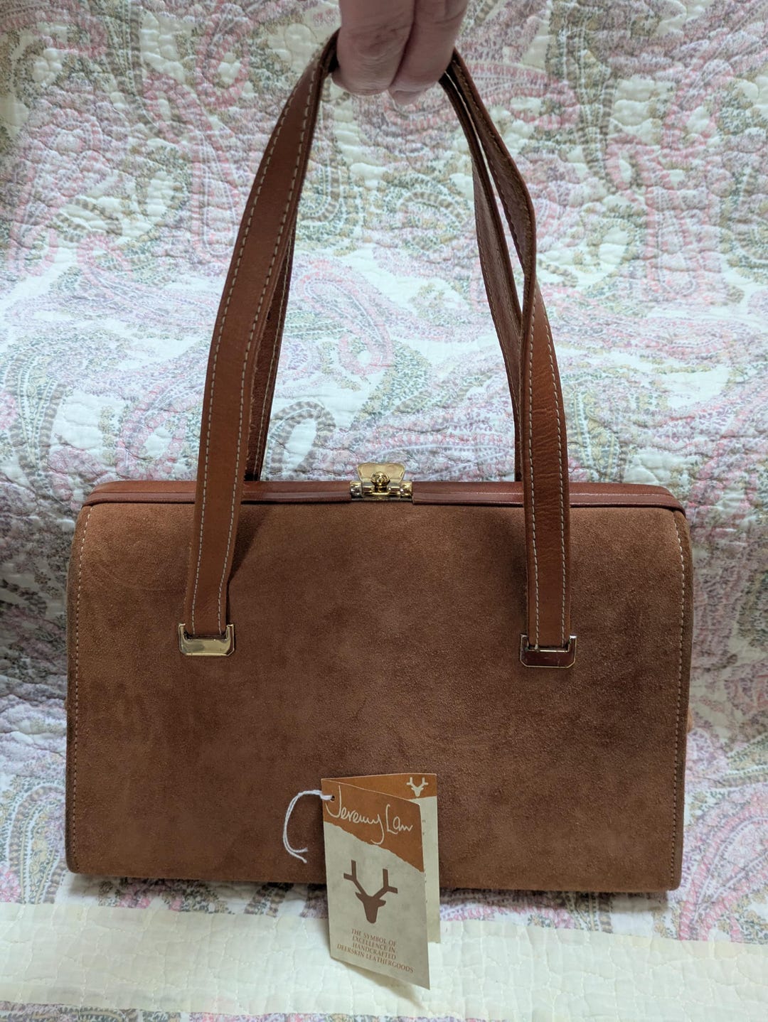 Vintage Softest Leather Suede Deer Skin Double Handled Carrying Classic ...