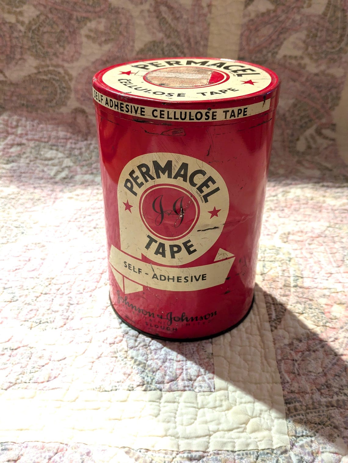 Vintage Red and Cream Large Permacel Lidded Tape Tin - Etsy
