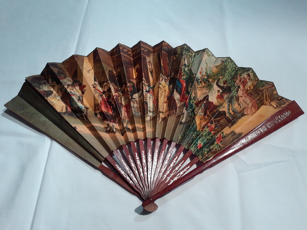 Spanish Antique Highly Decorated Paper Fan With Silver Painted Wooden ...