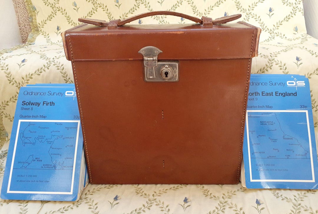 Vintage Leather Map Case Containing Quarter Inch Ordnance Survey Maps ...