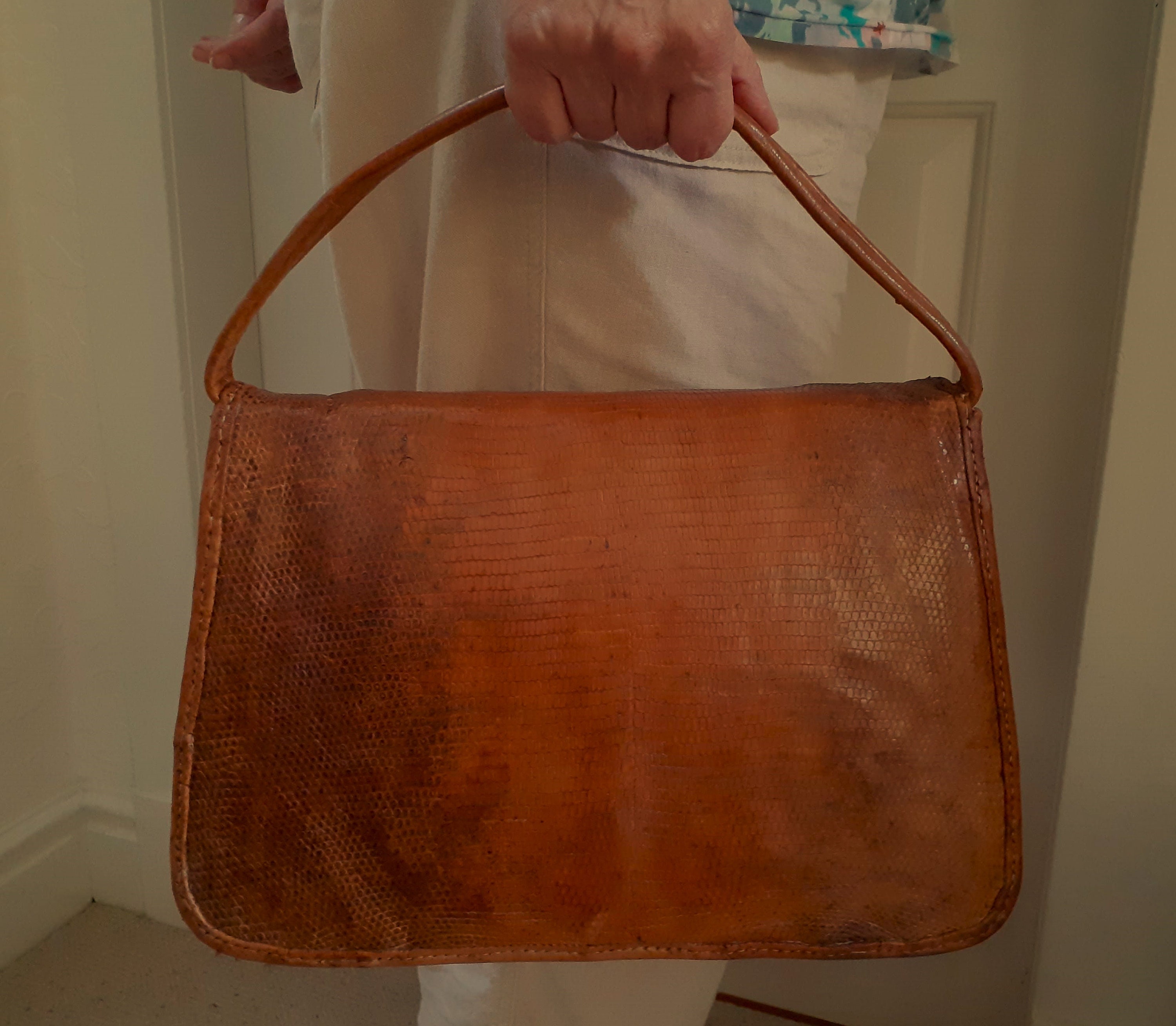 Vintage Real Lizard Skin Large Leather Handbag or Purse - Etsy