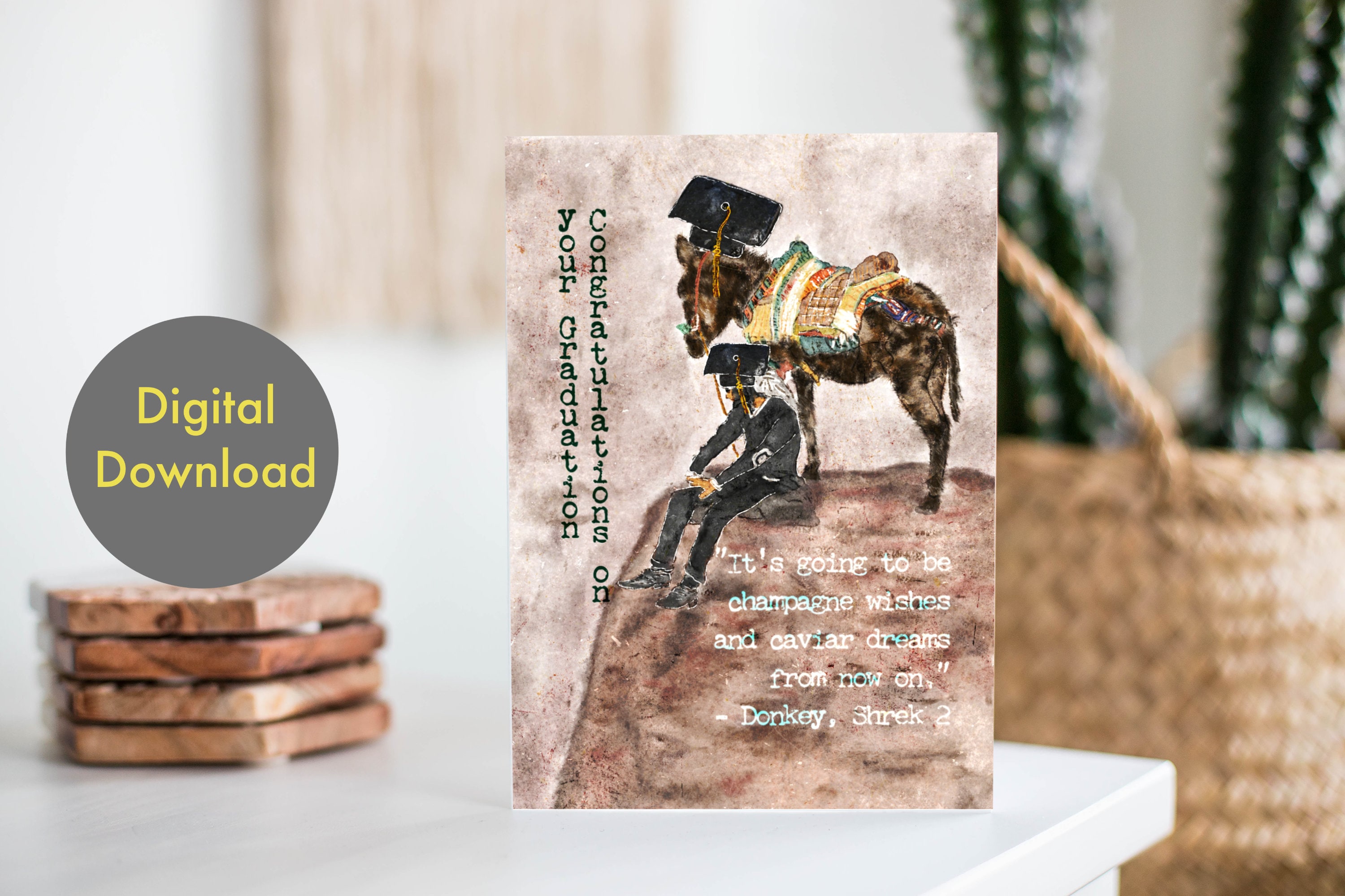 Graduation Card - Donkey With Cap - Printable, Digital Card - Etsy