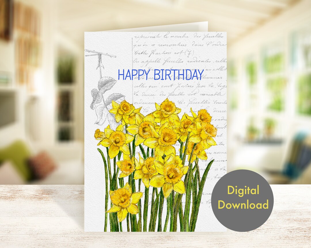 Birthday Card - Daffodils - Printable, Digital Card - Etsy