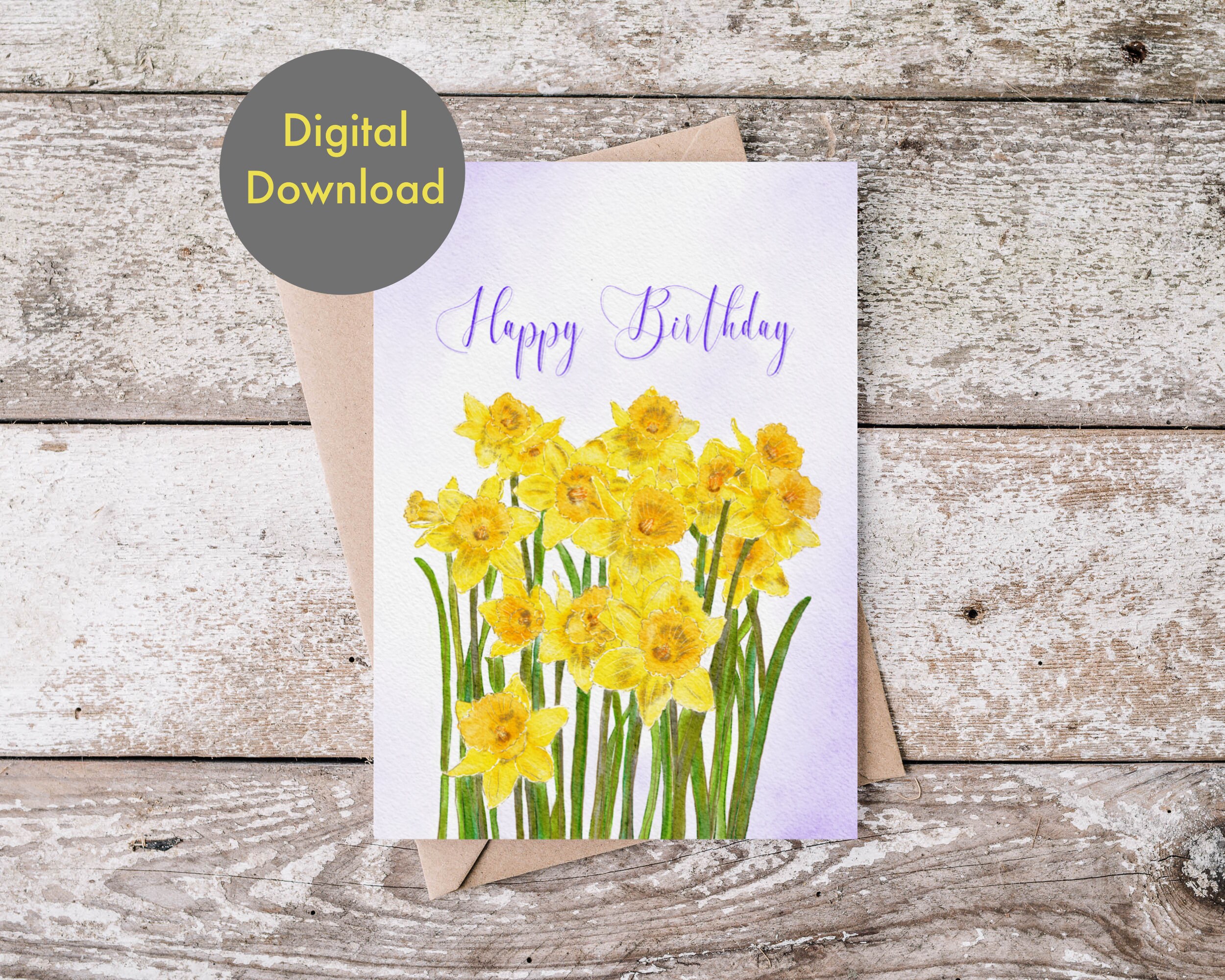 Birthday Card - Daffodils - Printable, Digital Card - Etsy