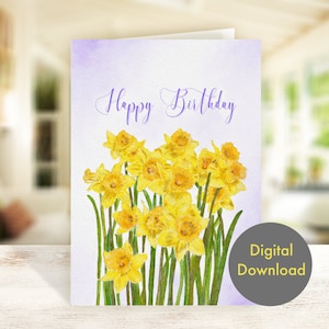 Birthday Card - Daffodils - Printable, Digital Card - Etsy