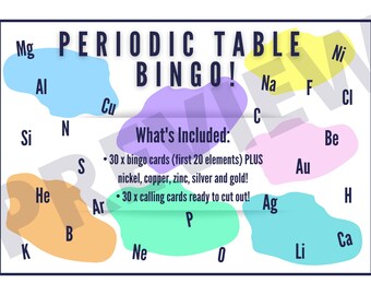 Science: Periodic Table of Elements BINGO Cards First 20 Symbols - Etsy