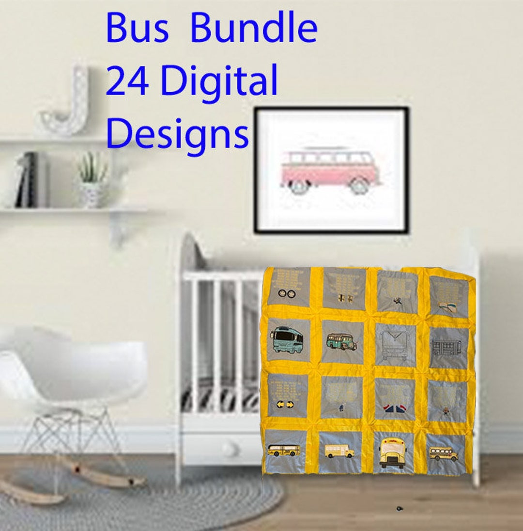 Bus Embroidery and Embroidery Applique Digital Design Bundle - Etsy