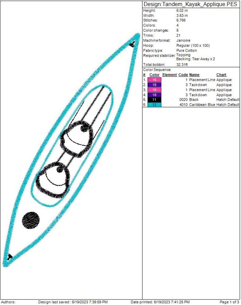 Tandem Kayak Embroidery Applique Digital Design - Etsy
