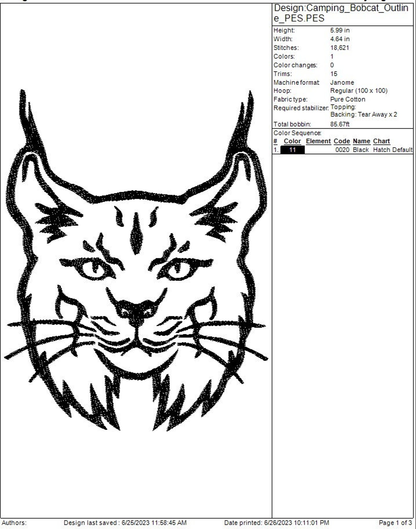 Bobcat Outline Embroidery Digital Design - Etsy