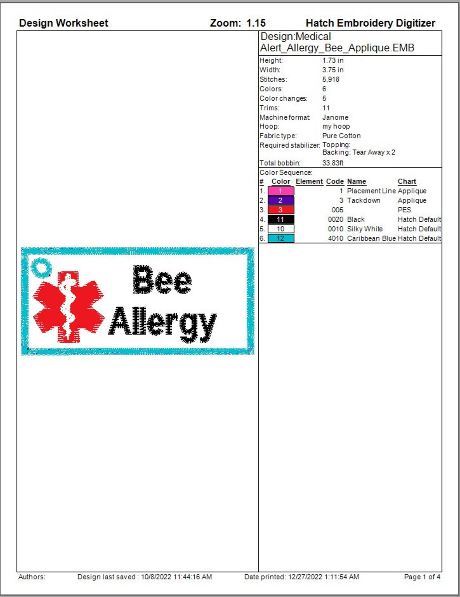 Medical Alert Bee Allergy Embroidery Applique Digital Design - Etsy
