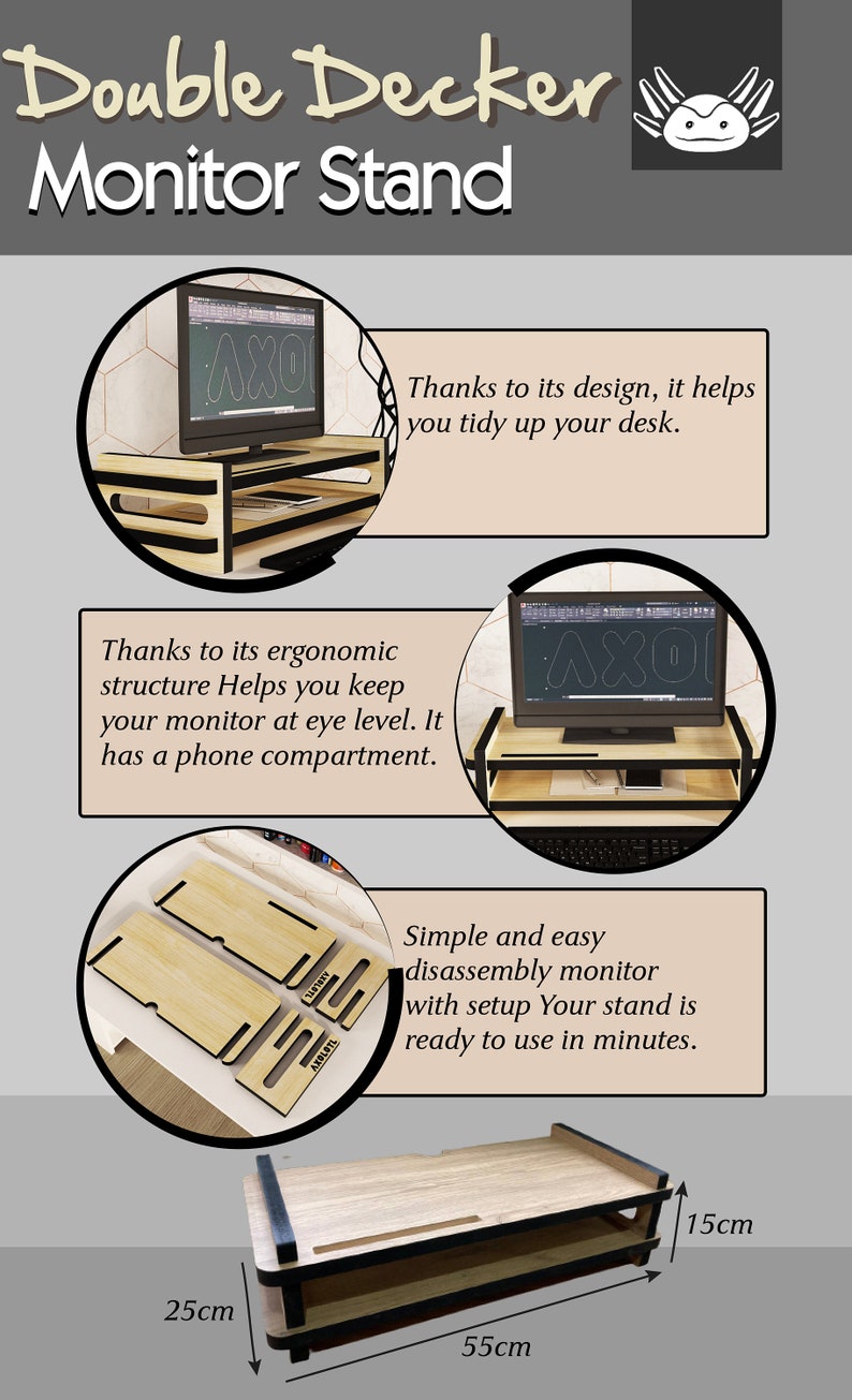 Double-deck Monitor Stand, Ergonomic Computer Riser Desk Shelf - Etsy