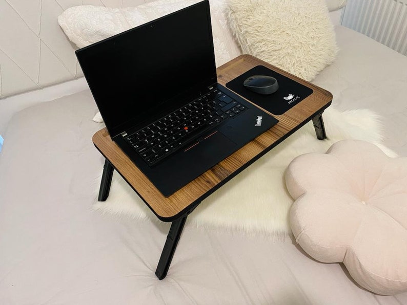 Foldable Laptop Bed Tray – Dark Brown, With Mouse Pad & Phone Holder - Etsy