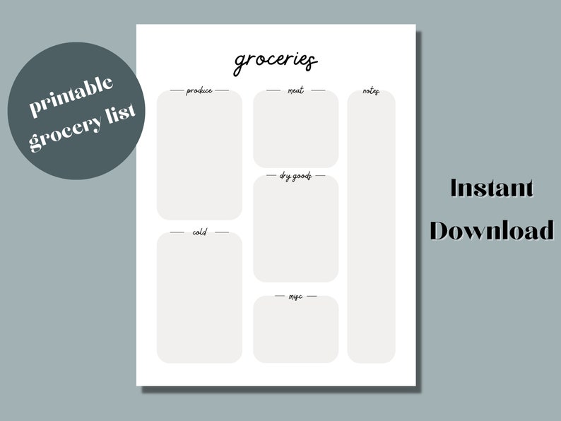 Printable Grocery List, Shopping List, Instant Download - Etsy