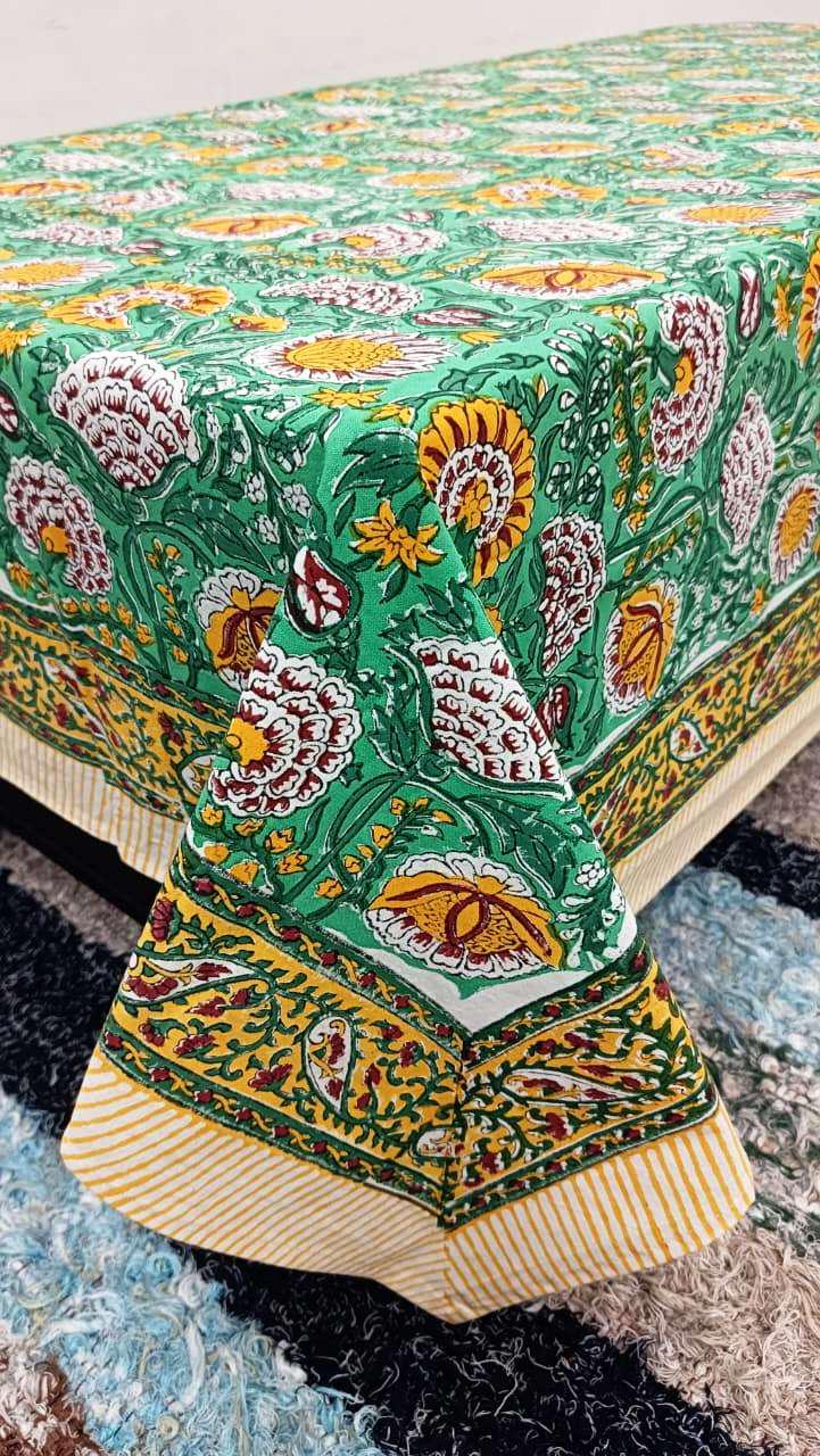 Indian Block Print Tablecloth, Floral Print Cotton Table Cover, Dining ...